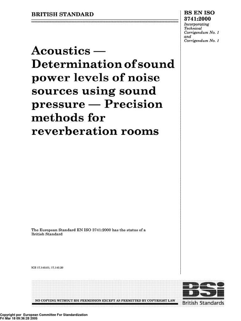BS EN ISO 3741 2000 Technical Corrigendum 1 2001 Corrigendum 1 2002 ...