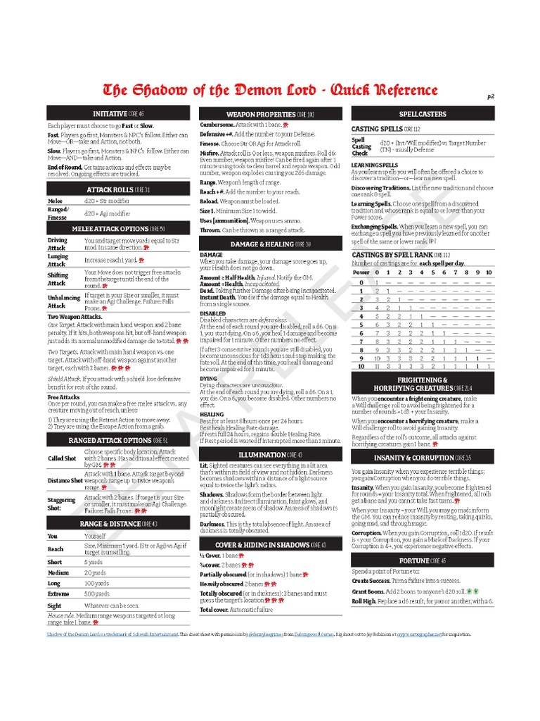 Sotdl Quick Reference Cheat Sheet | PDF