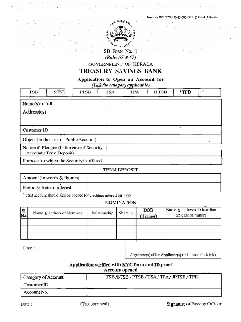 SB Account Opening Form - 99 | PDF | Banks | Deposit Account