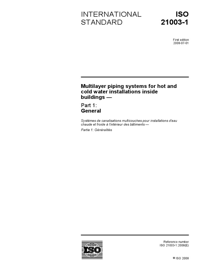 ISO 21003-1 2008 Multilayer Piping Systems For Hot and Cold Water Installations Inside Buildings ...