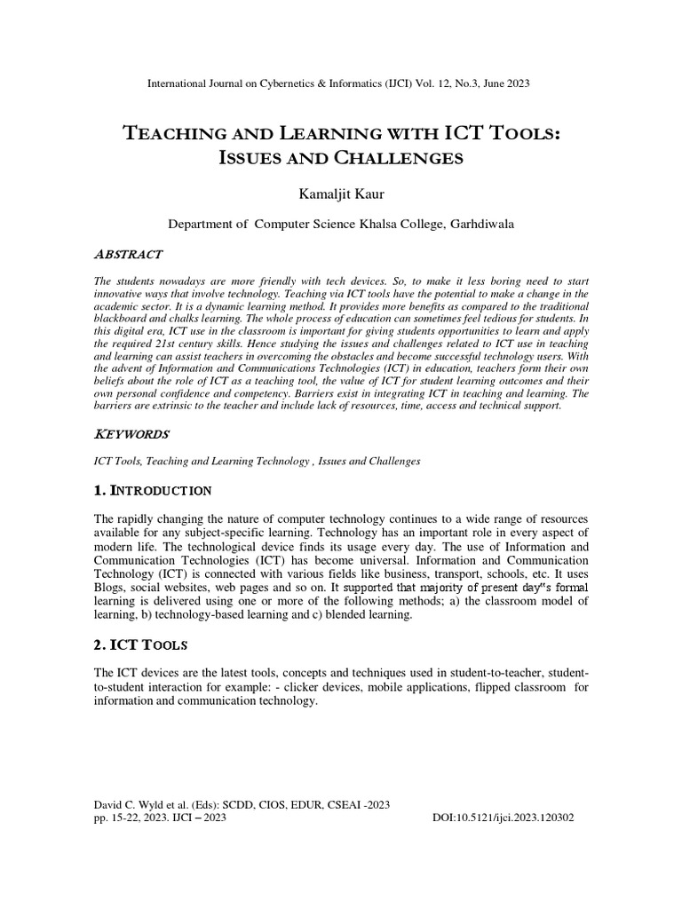 Teaching and Learning With Ict Tools: Issues and Challenges | PDF ...