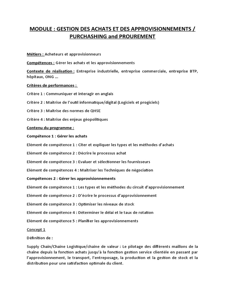 Gestion des Achats et Approvisionnements | PDF | Inventaire | Gestion ...