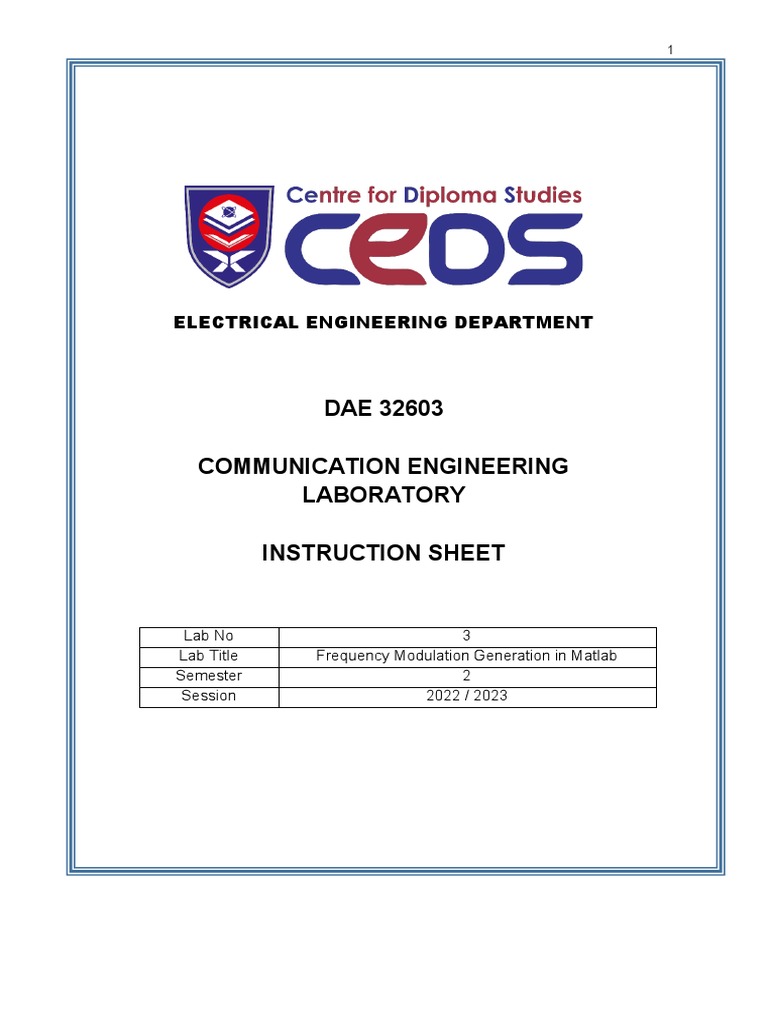 Dae32603 Lab3-Fminmatlab | PDF | Frequency Modulation | Modulation