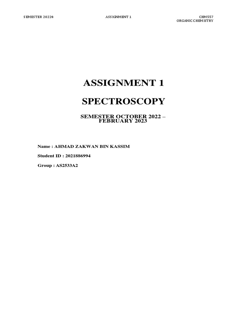 ASSIGNMENT CHM557-merged | PDF | Proton Nuclear Magnetic Resonance | Infrared Spectroscopy