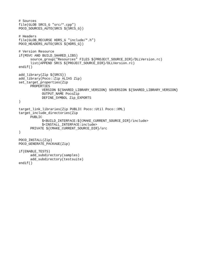 CMake Setup for Poco Zip Library | PDF