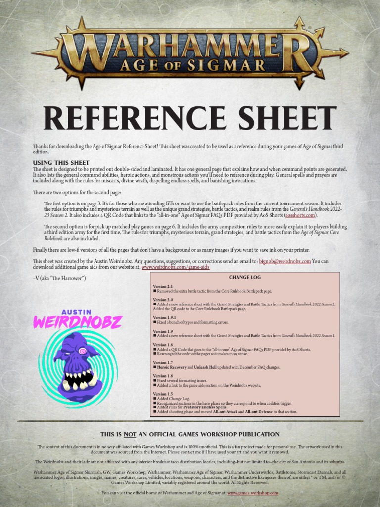 AoS 3 Reference Sheet v2.1 | PDF | Battles | Military