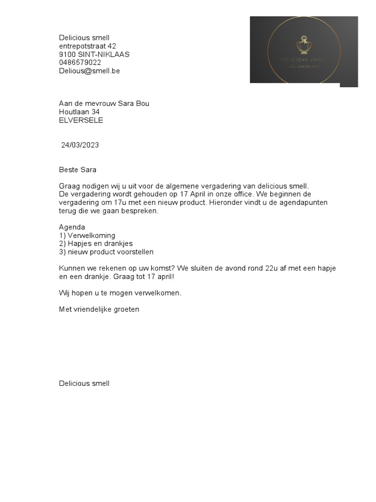 Voorbeeld Uitnodiging Aandeelhoudsvergadering | PDF