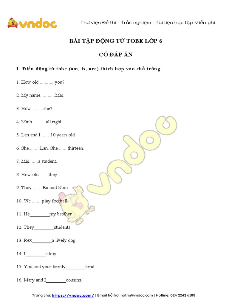 Bai Tap Ve Dong Tu Tobe Lop 6 Co Dap An | PDF | Vietnam