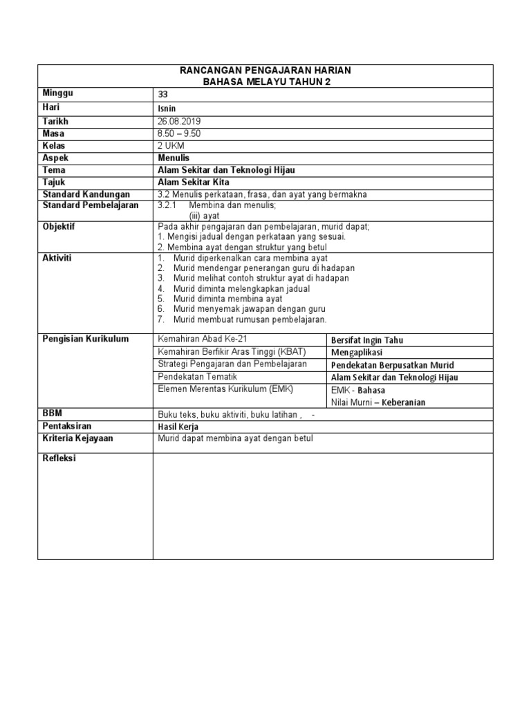 RPH BM Tahun 2 | PDF