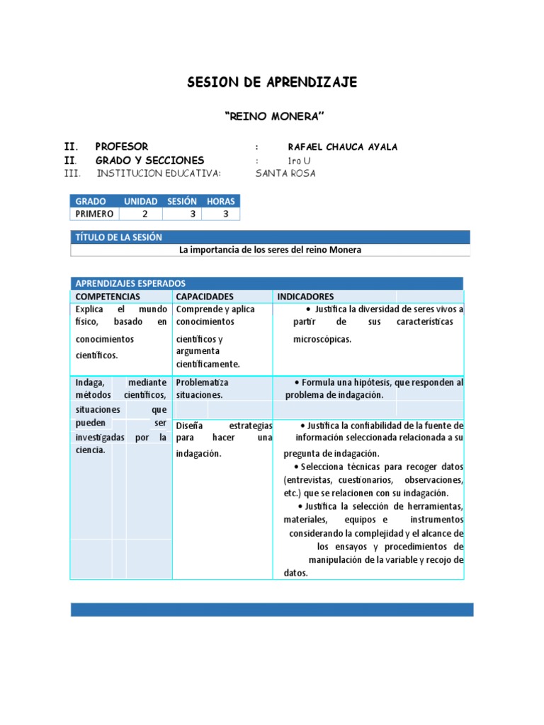 Sesion de Aprendizaje | PDF