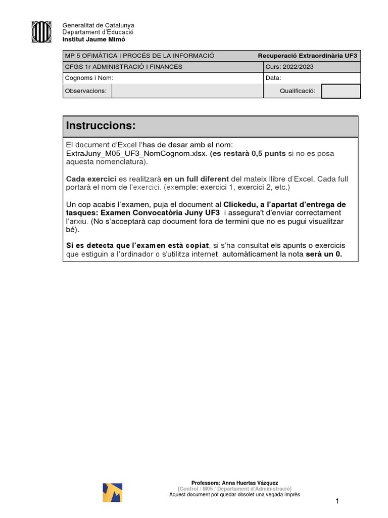 Extraordinària m5 Uf3 1sa | PDF