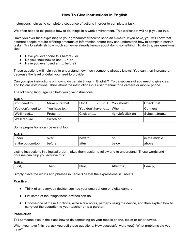 Giving Clear Instructions in English | PDF