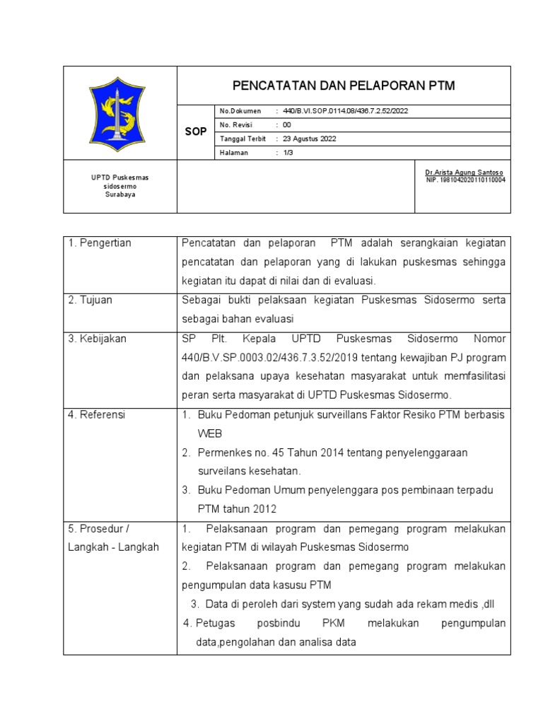Sop Pencatatan Pelaporan PTM | PDF | Pengembangan Diri