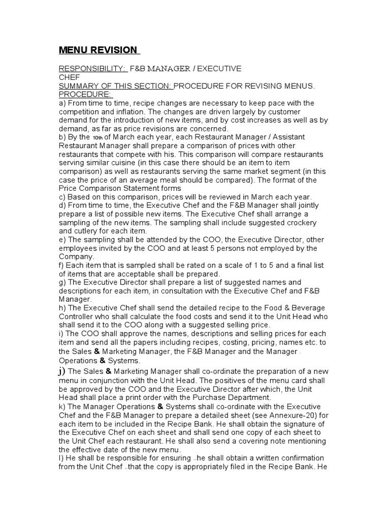 Menu Revision | PDF | Menu | Restaurants