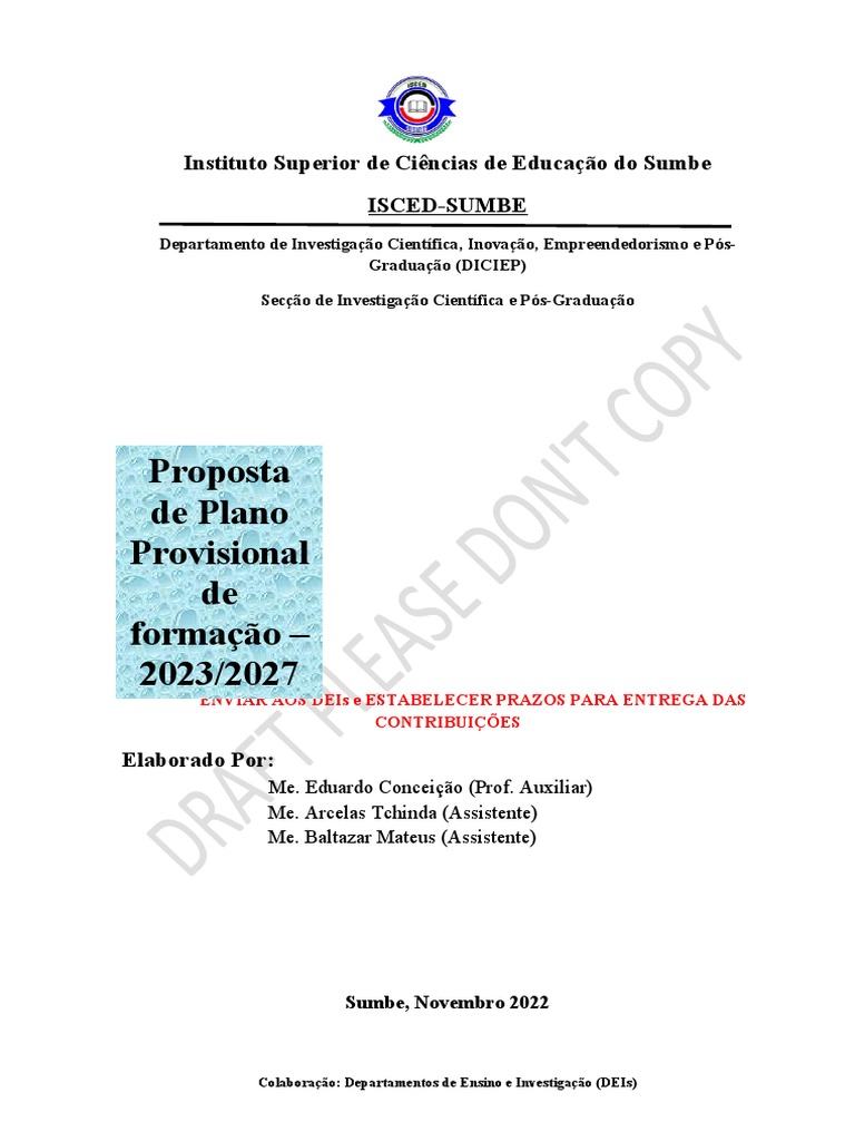 Proposta de Plano Provisional de Formação Do Isced-Sumbe 2023 | PDF ...