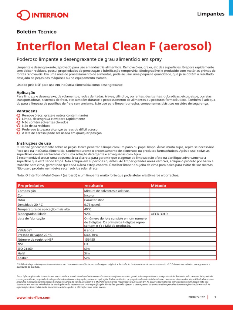 9787 TDS BR PT Interflon Metal Clean F Aerosol | PDF
