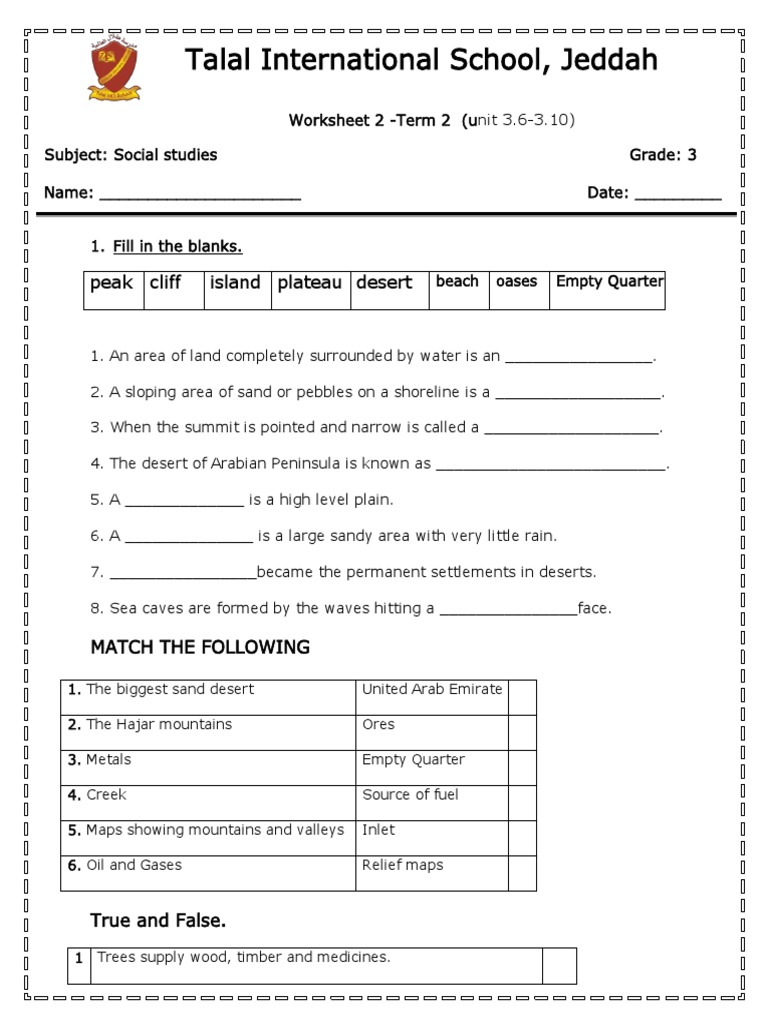 GR .3 WS - Social Term 2 (3.6-3.10) Questions | PDF