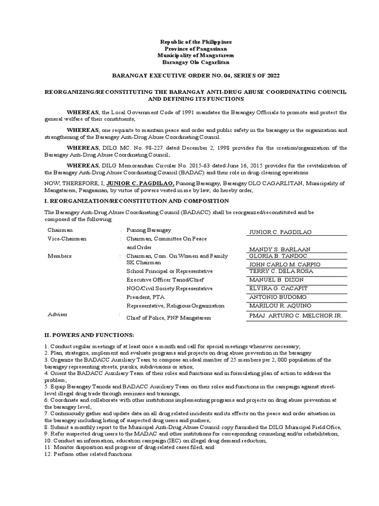 BADAC Executive Order-EO 2022 | PDF | Social Aspects Of Psychoactive Drugs