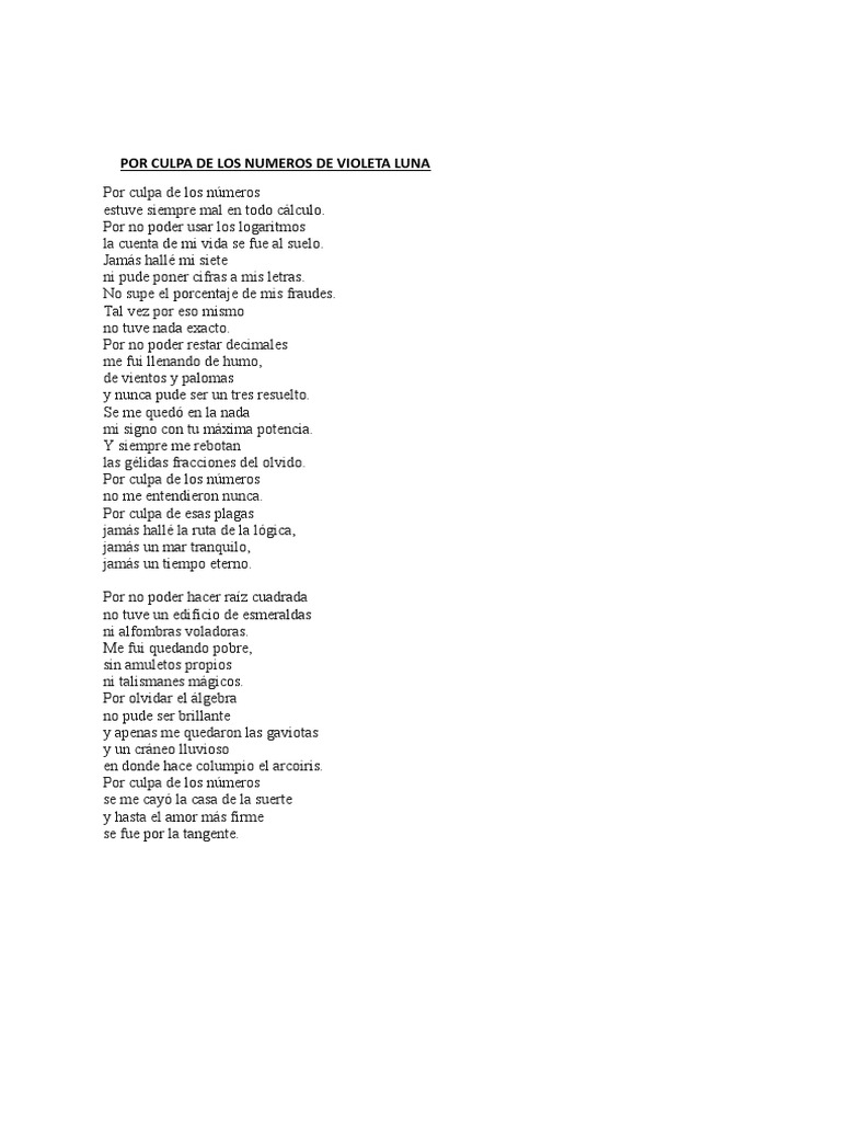 Por Culpa de Los Numeros de Violeta Luna | PDF