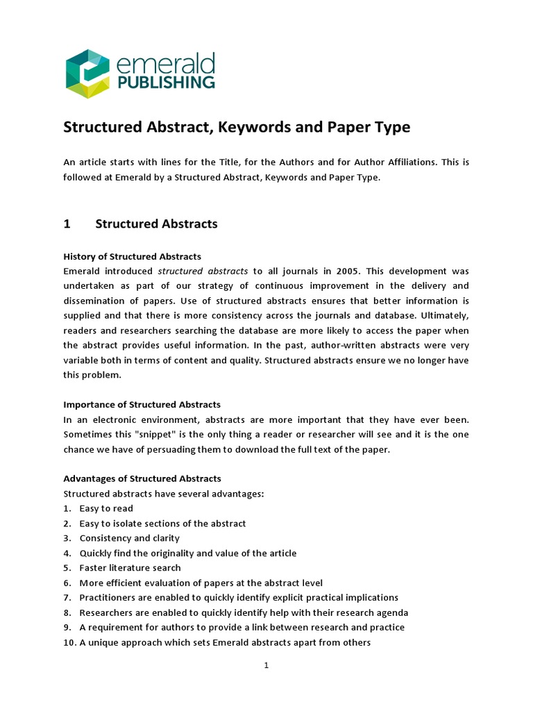 Structured Abstract, Keywords and Paper Type | Download Free PDF ...