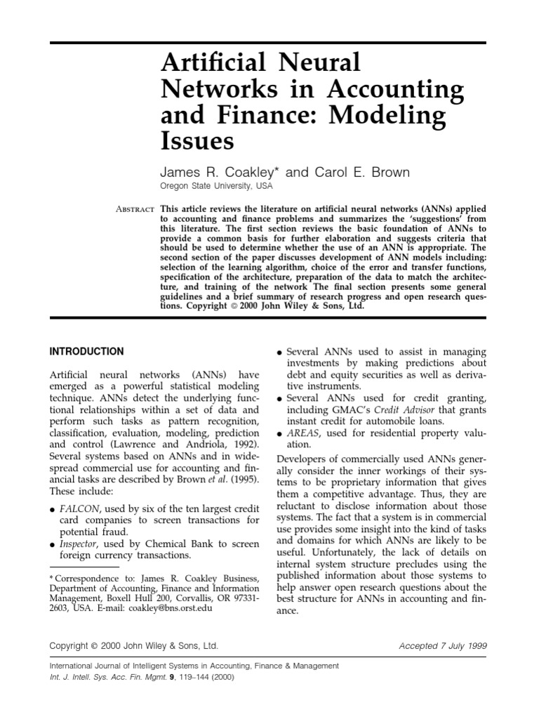Intelligent Systems in Accounting Finance and Management - 2000 - Coakley - Artificial Neural ...