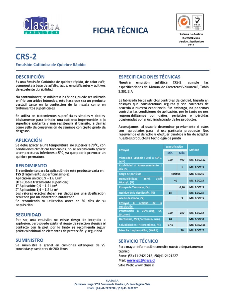 CRS-2 - Ficha Técnica | PDF | Química