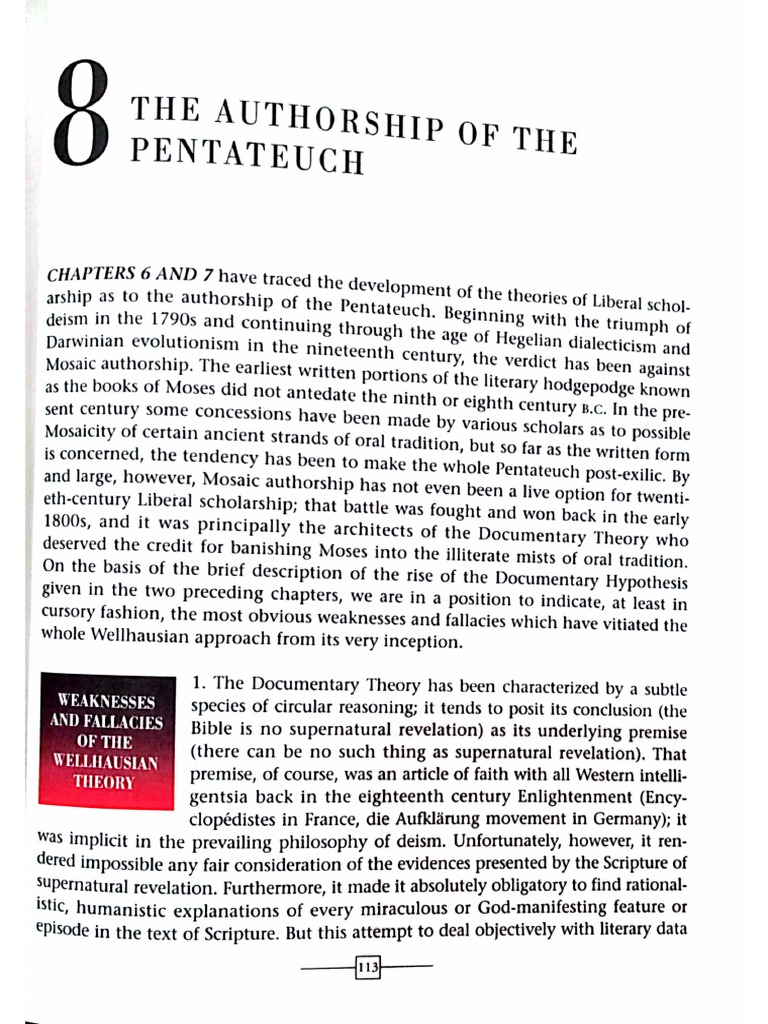 The Authorship of The Pentateuch in A Survey of The OT by Gleason ...