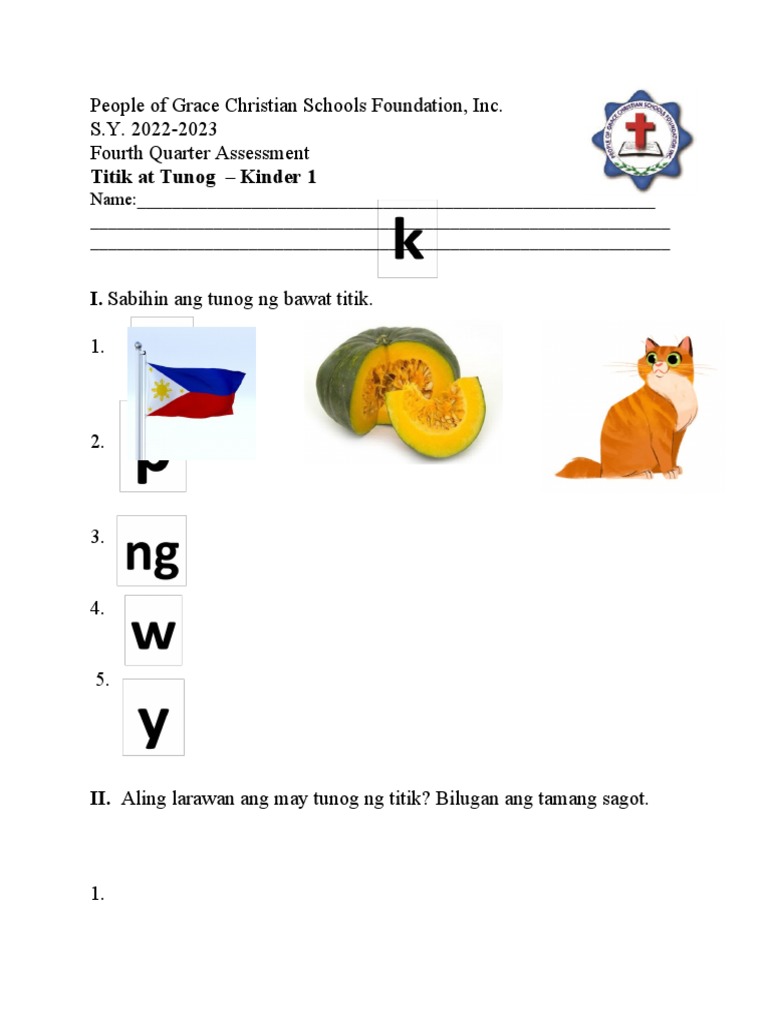 Kinder 1 Titik at Tunog 4th Quarter Assessment | PDF