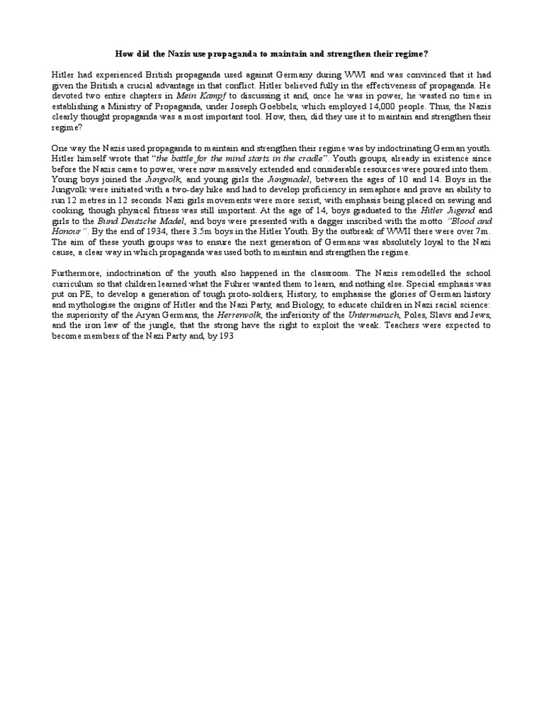 Sample Essay On The Nazis Using Propaganda To Maintain and Strengthen ...