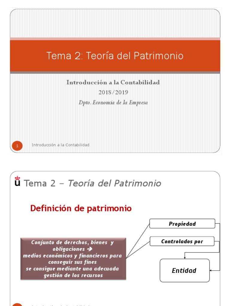 Tema 2 - Teoria Del Patrimonio | Descargar gratis PDF | Contabilidad | Bienes (Ley)