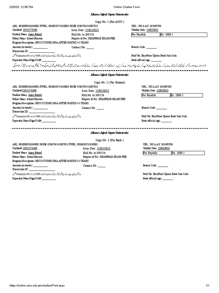 Online Challan Form1 | PDF | Financial Services | Private Sector
