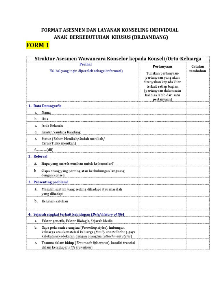 Format Asesmen Konseling Abk | PDF