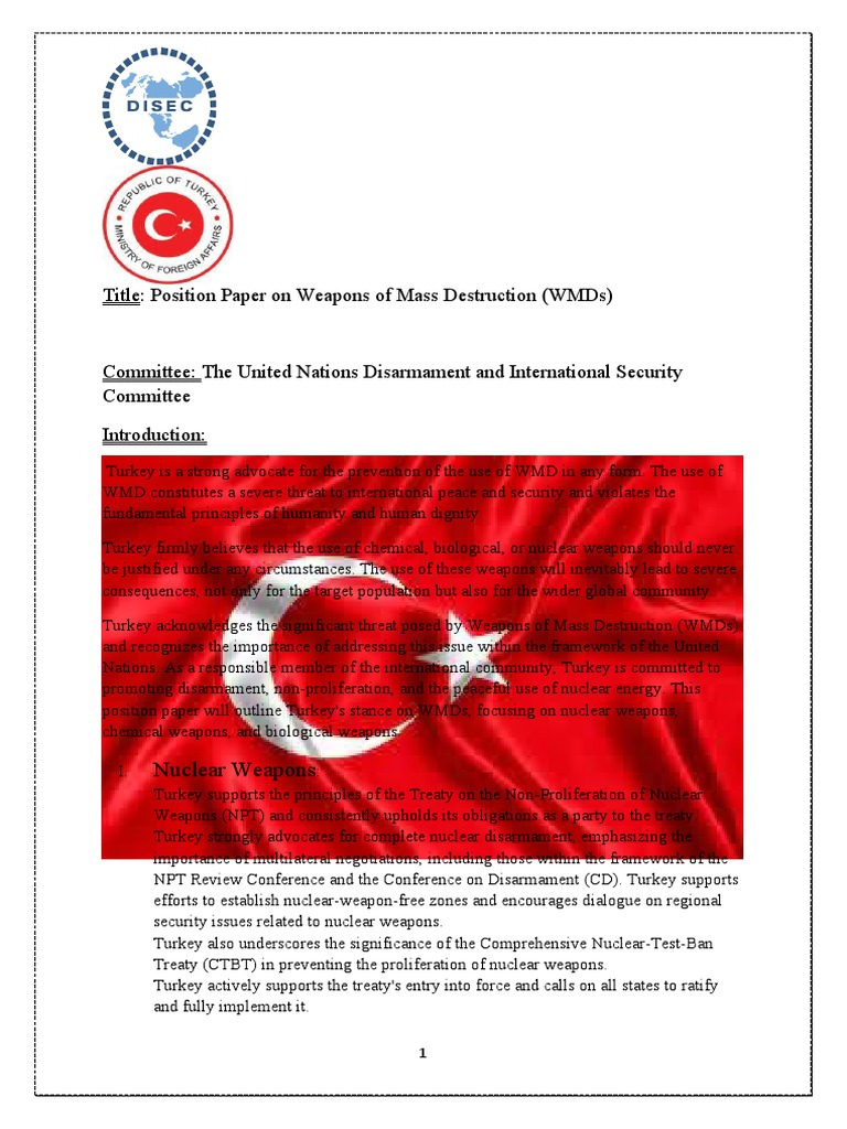 Turkey's Position on WMDs and Disarmament | PDF | Treaty On The Non ...