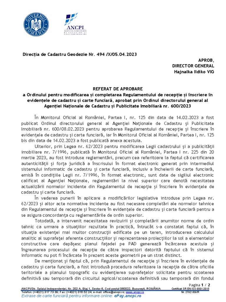 2.referat Proiect de Modificare Ordin 600 2023 | PDF