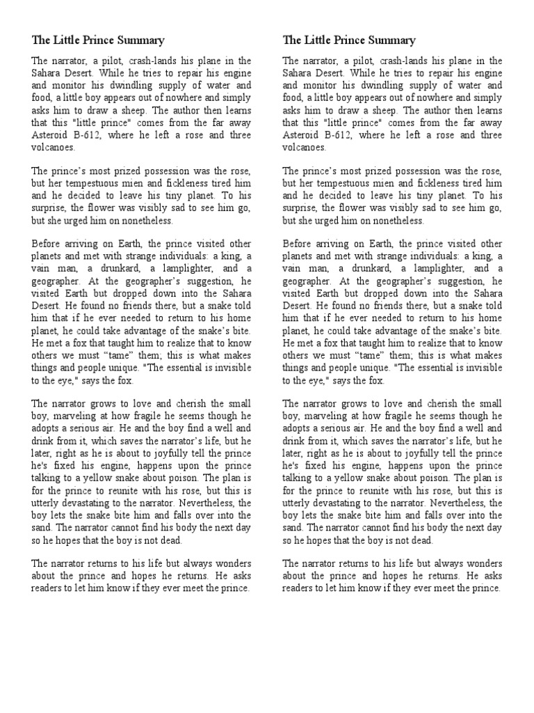 The Little Prince Summary | PDF | The Little Prince