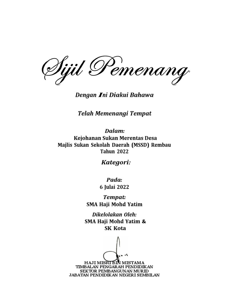 Sijil MSSD Rembau 2022 | PDF