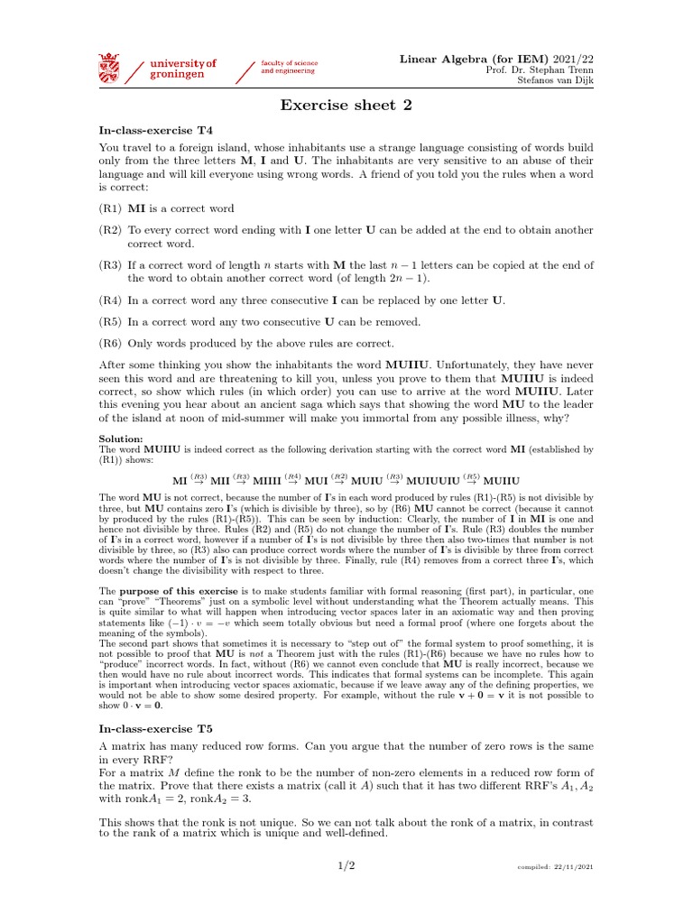 Tutorial2 LSG | PDF | Matrix (Mathematics) | Abstract Algebra