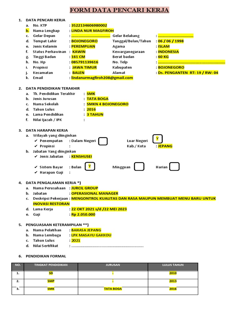 FORM DATA PENCAKER Salinan | PDF
