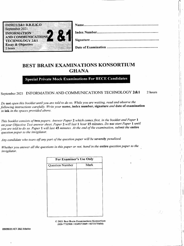 BECE 2021 ICT Examination Questions | PDF | Spreadsheet | Microsoft Excel