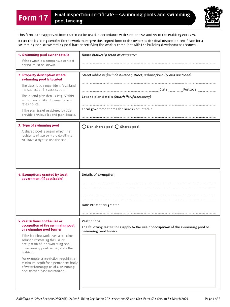 Form 17 Finalinspectioncertificate | PDF