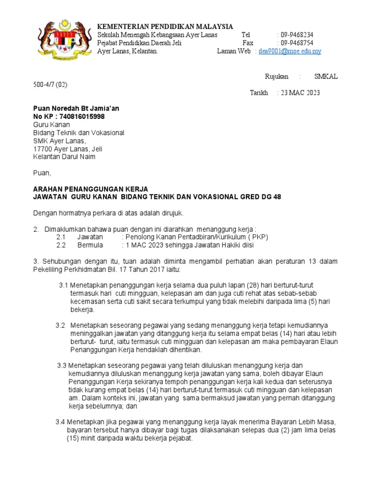 Surat Arahan Penanggungan Kerja | PDF