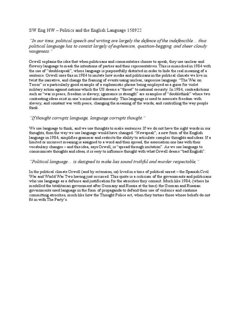 Orwell - English Politics and Language Quotes and Analysis | PDF ...