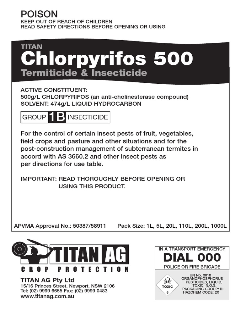 Chlorpyrifos 500 Label | PDF | Insecticide | Pest (Organism)