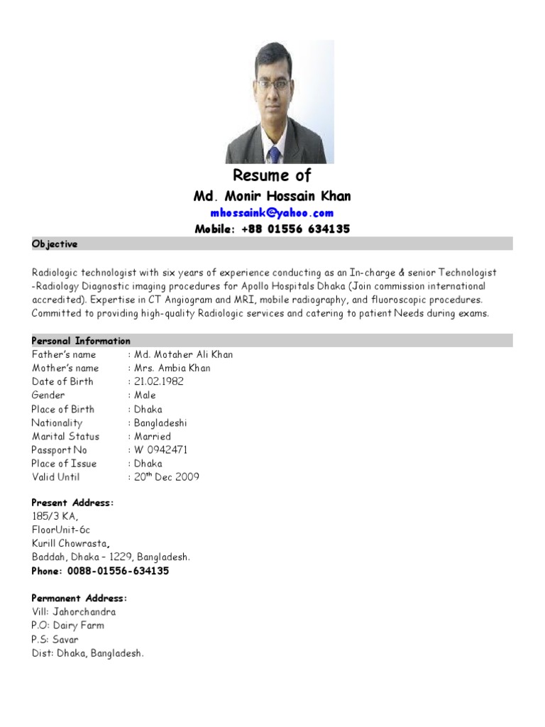Resume of Monir | PDF | Radiology | Ct Scan