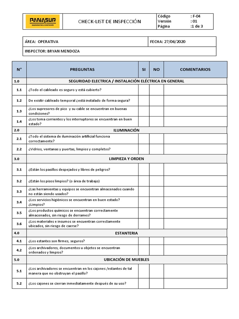 F-04 Check-List de Inspección | PDF