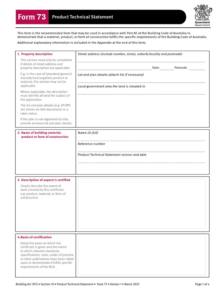 Form 73 Producttechnicalstatement | PDF | Specification (Technical ...