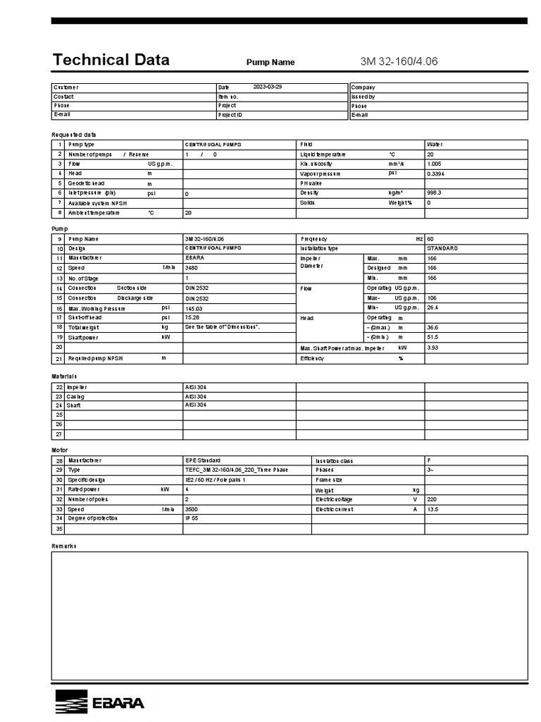 Data Sheet 3M 32-160 4.06 | PDF | Pump | Physical Sciences