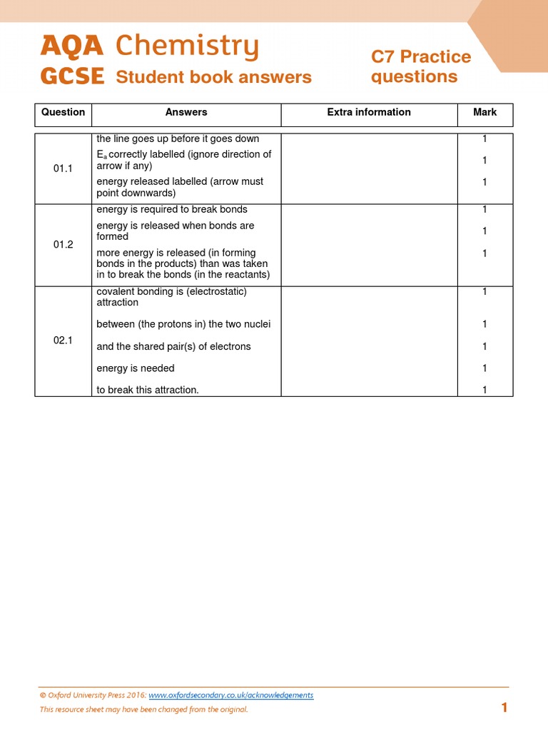 C7 Practice Answers | PDF | Chemical Bond | Chemical Reactions