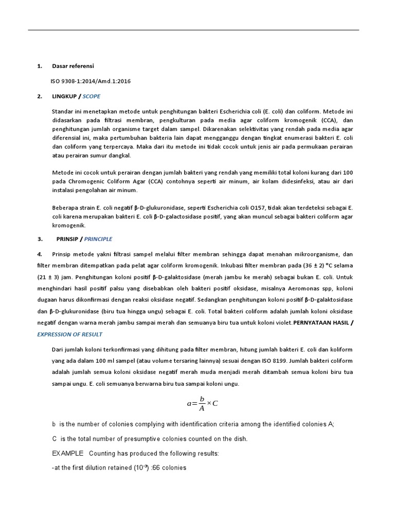Metode Penghitungan E. coli dan Coliform | PDF | Sains & Matematika