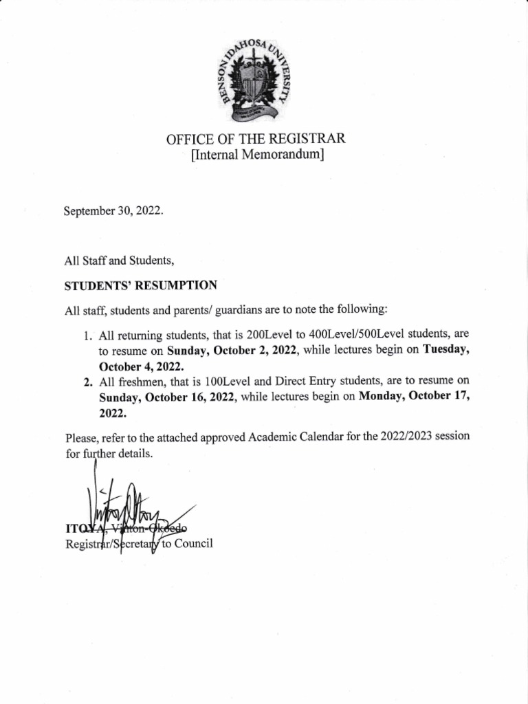 Students Resumption - 20220917 - 0001 | PDF | Academic Term | Social ...